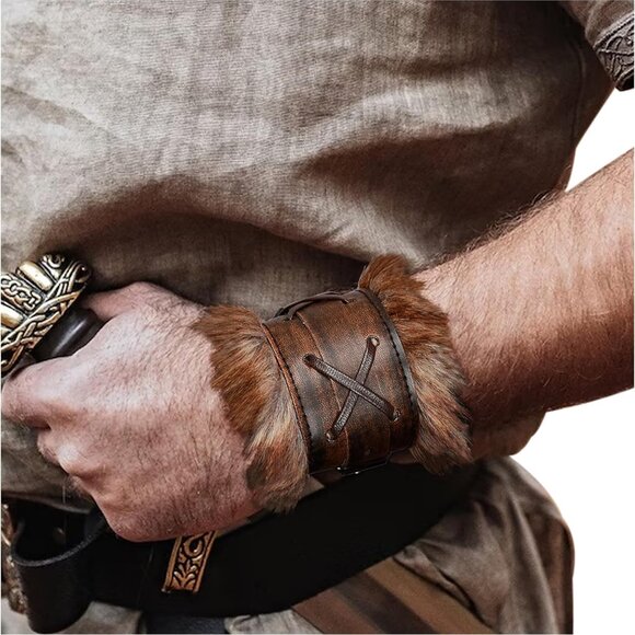Other | Viking Fur Wrist Guard Leather Armor Bracer Cuff Medieval ...